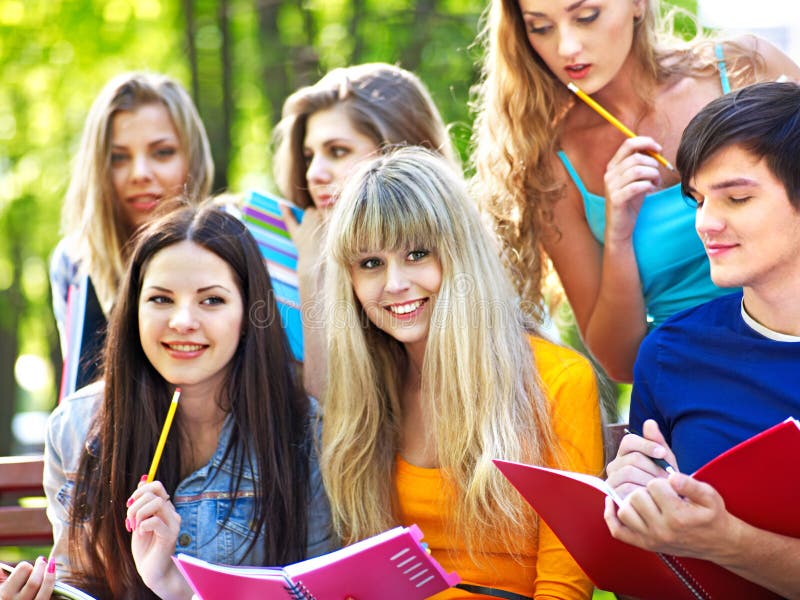 Group Student with Notebook Outdoor. Stock Photo - Image of cute ...