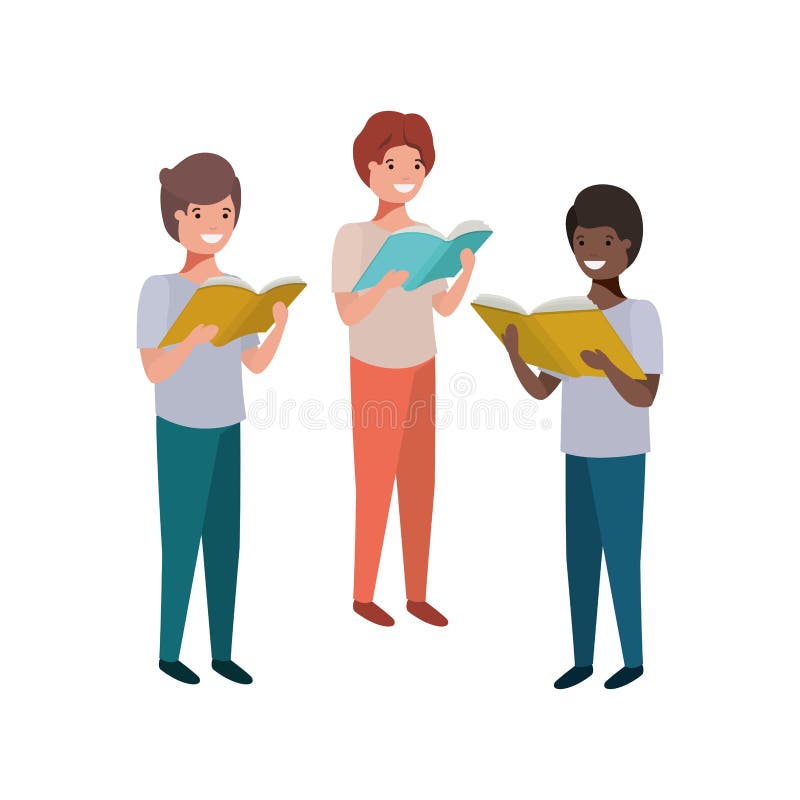 Group of Student with Reading Book in the Hands Stock Vector ...