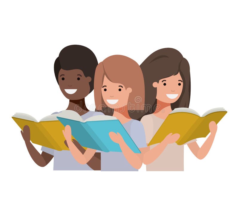 Group of Student with Reading Book in the Hands Stock Vector ...