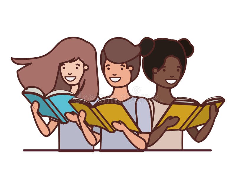 Group of Student with Reading Book in the Hands Stock Vector ...