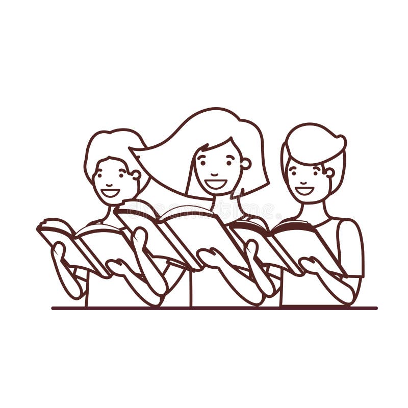 Group of Student with Reading Book in the Hands Stock Vector ...