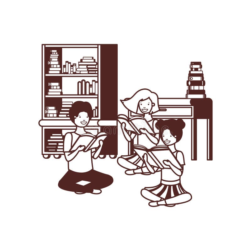 Group of Student with Reading Book in the Hands Stock Vector ...