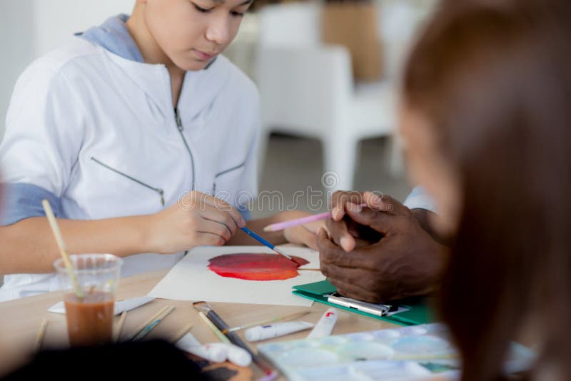 Group of Student Sitting and Studying and Learning Drawing with Teacher ...