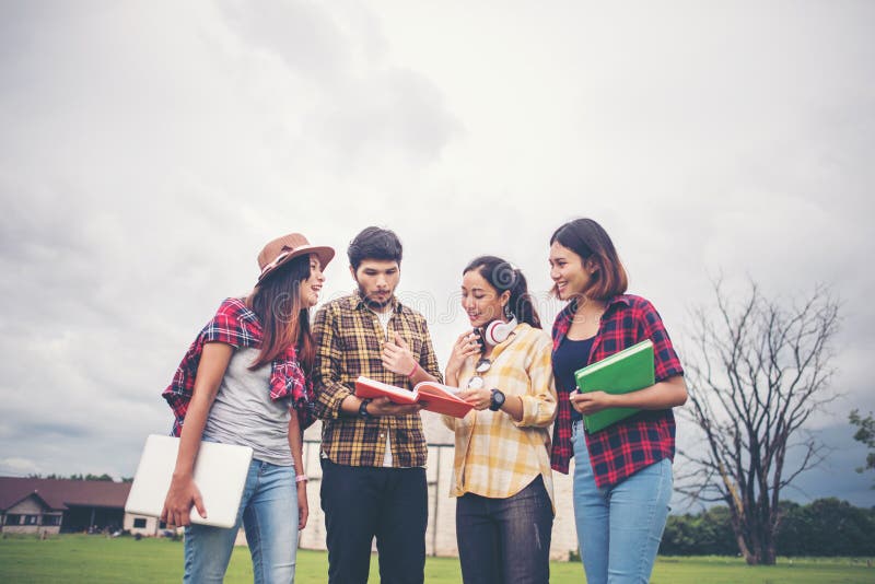 Group of Student Walking through the Park after Class. Stock Photo ...