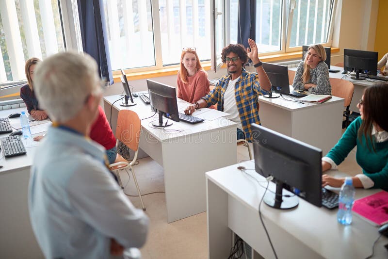 Group of Students Asking Question while Attending Lecture in Campus ...