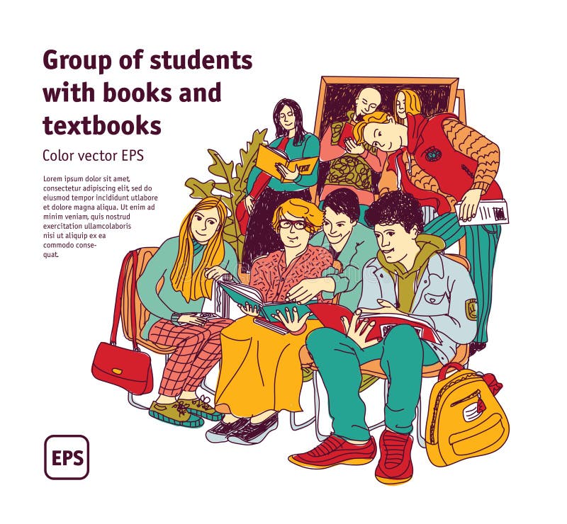 Group Students with Books and Textbooks Isolate on White Stock ...