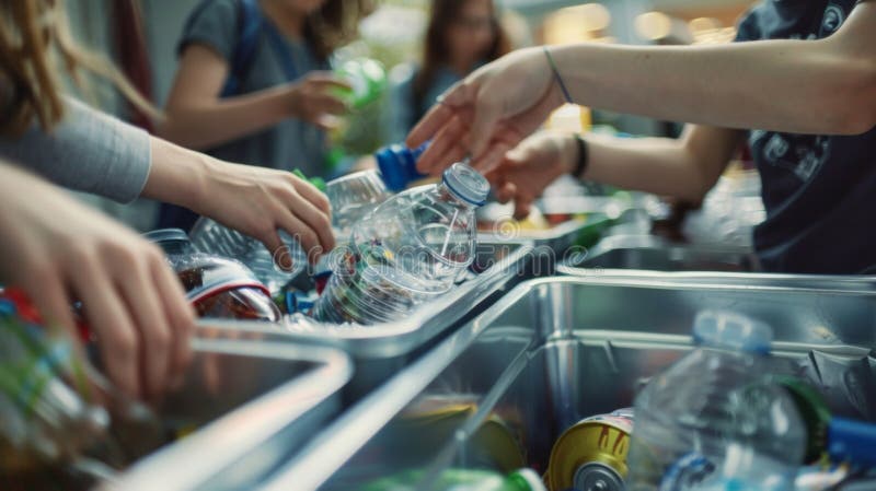 A Group of Students Carefully Sorting and Separating Recyclable ...