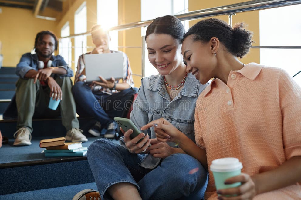 Group of Students Resting during Break at College Stock Photo - Image ...