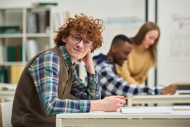 Studying Foreign Languages in Classroom with Focused Students Stock ...