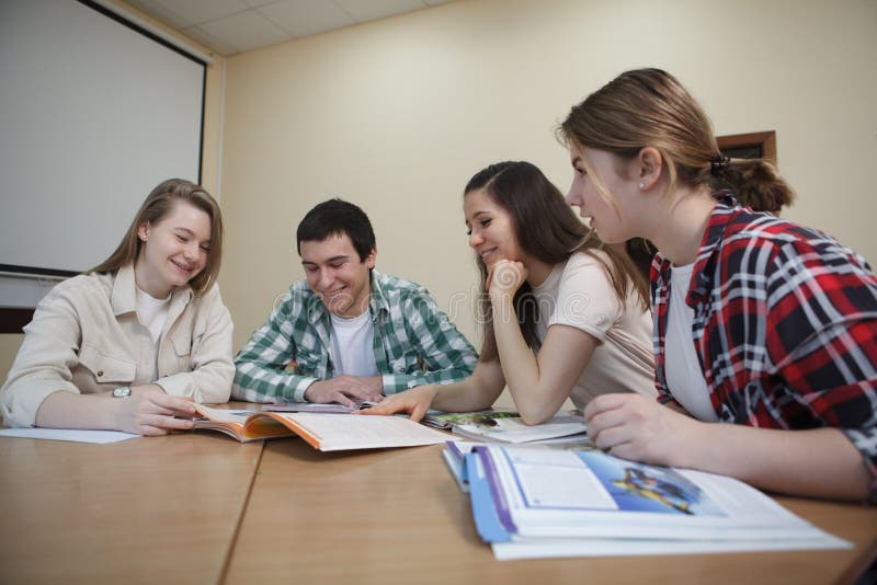 Group of Students at Classroom Together Stock Image - Image of studying ...