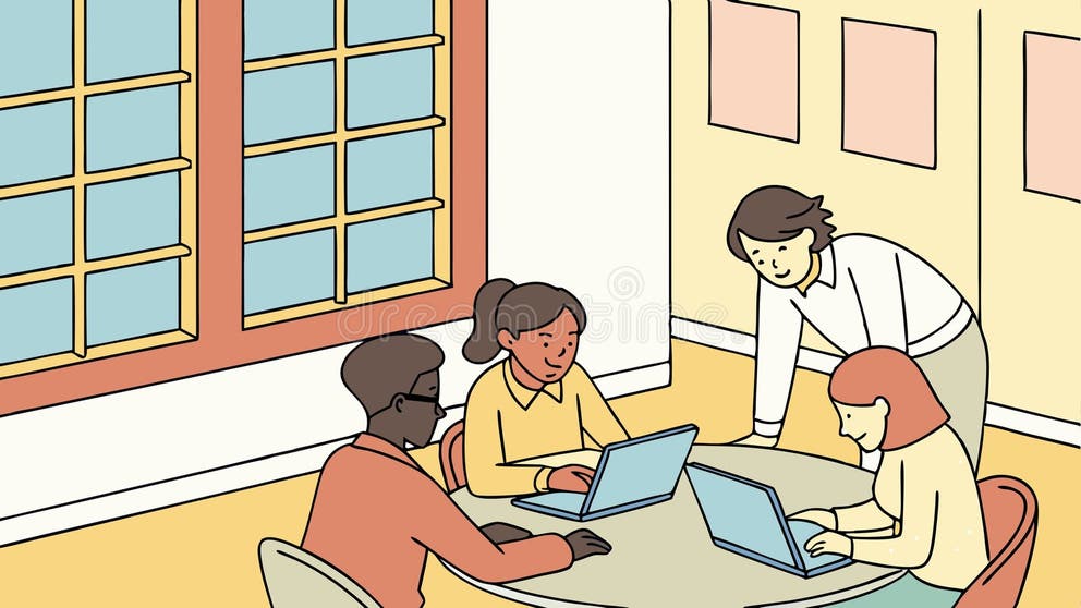 Group of Students Collaborating on Laptops, Teamwork and Learning ...