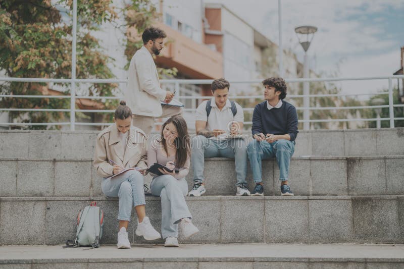 Group Students Collaborating Professor Outdoor Setting Stock Photos ...