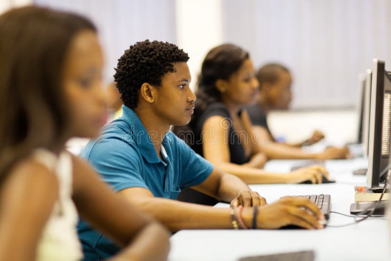 College Students in a Computer Lab Stock Photo - Image of happy, class ...