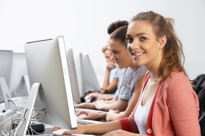 College Students in a Computer Lab Stock Photo - Image of happy, class ...