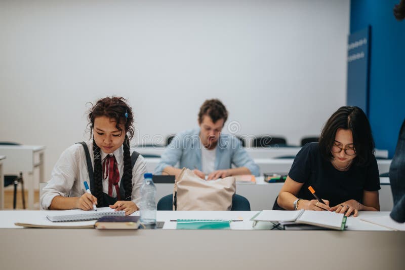 Diverse Students Studying with Focus in a Classroom Setting Stock Photo ...