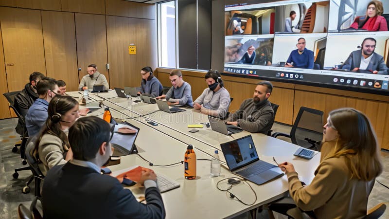 A Group of Students in a Conference Room Participate in a Real-time ...