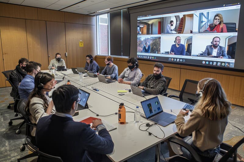 A Group of Students in a Conference Room Participate in a Real-time ...