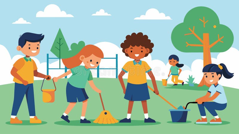 A Group of Students Diligently Cleaning Up a School Playground ...