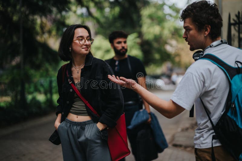 Group of Students Having a Discussion Outdoors in a Green Park Stock ...