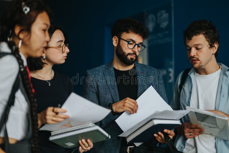 Group of Students Interacting with Professor during a Class Break Stock ...