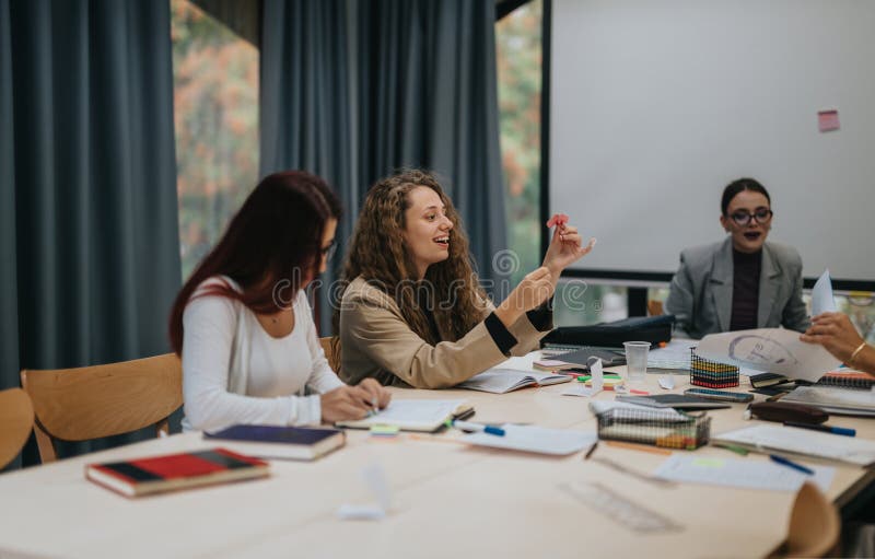 Students Collaborating in a Modern Classroom Setting with Discussion ...