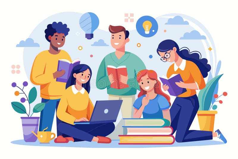 A Group of Students Engages in Collaborative Learning with Books and a ...