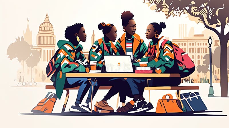 Group of Students Engaging in Collaborative Study Session Outdoors Stock Illustration ...