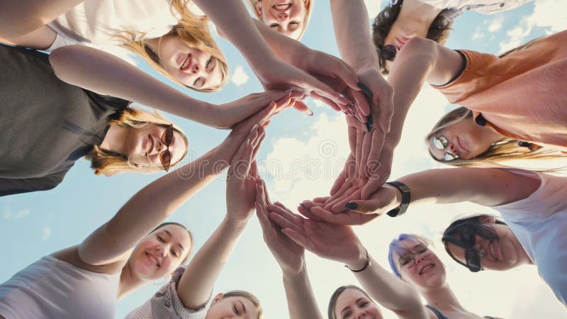 Students Forming Circle Their Hands Representing Unity Teamwork Power ...