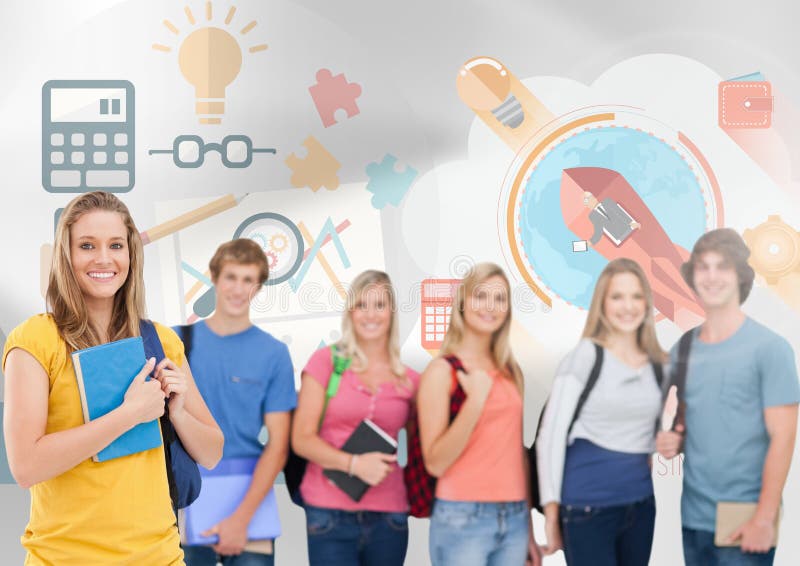 Group of Students in Front of Business Graphics Stock Image - Image of ...