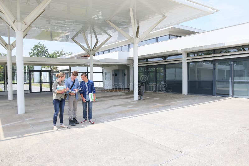 Group of Students in Front of School Stock Photo - Image of teenagers ...