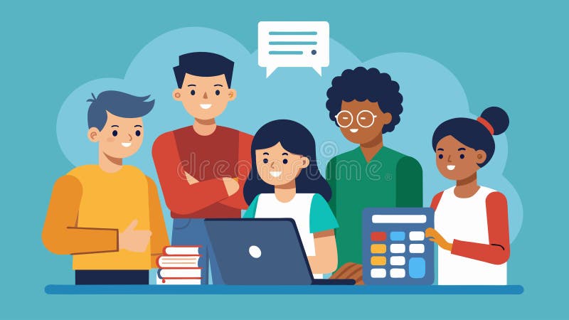 A Group of Students Gather Around a Laptop Using Online Resources and ...