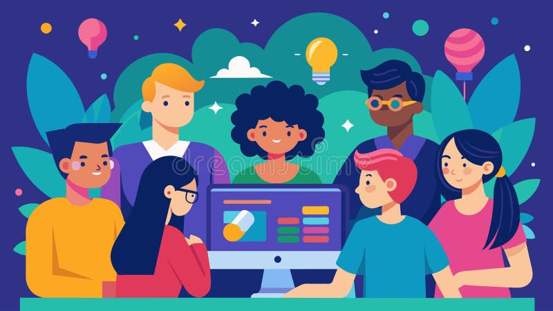 A Group of Students Gathered Around a Computer Screen Their Faces ...