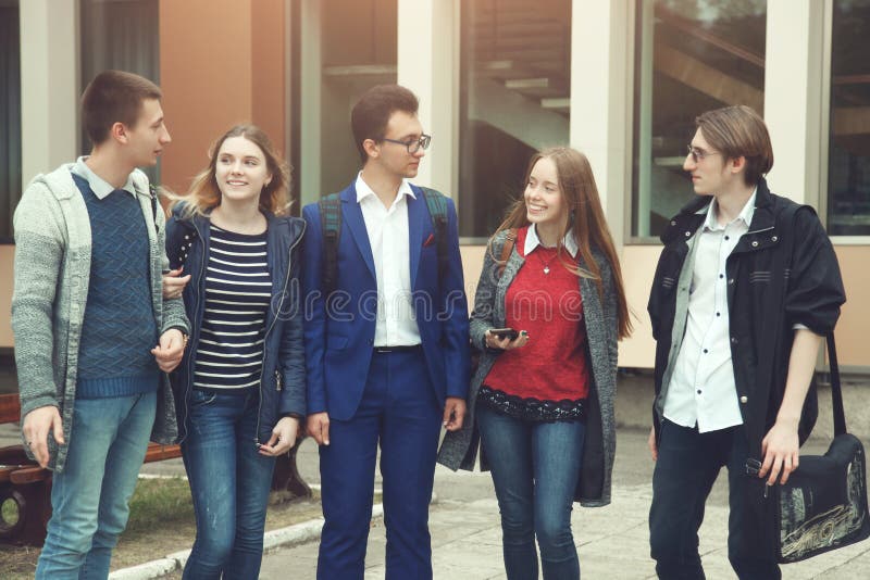 Group of Students Talks in Front of the University. Stock Photo - Image ...