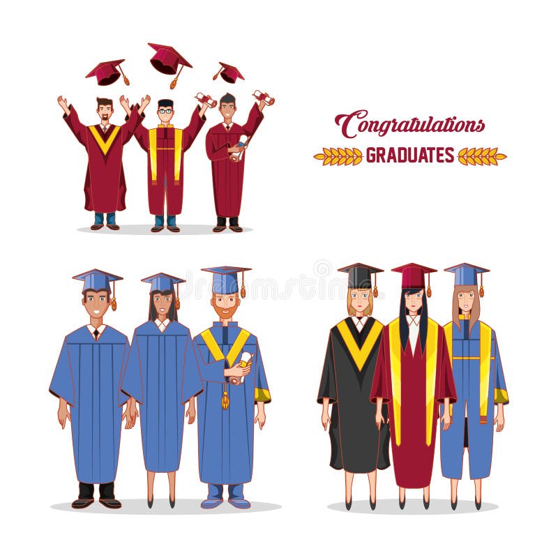 Group of Students Graduated Characters Stock Vector - Illustration of ...