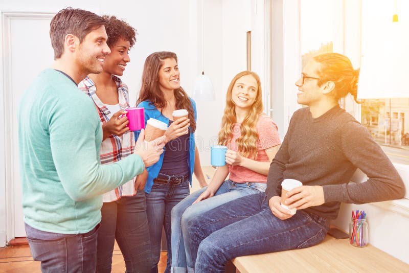 Group of Students Having Coffee in Break Stock Photo - Image of start ...