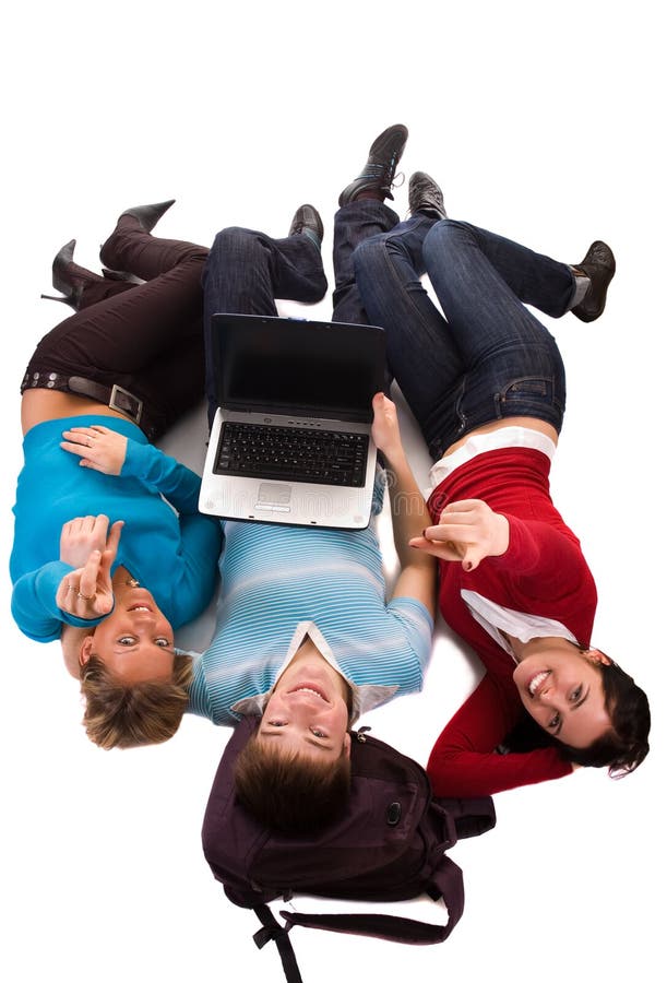 Group of Students Having Fun, Laying on White Stock Image - Image of ...