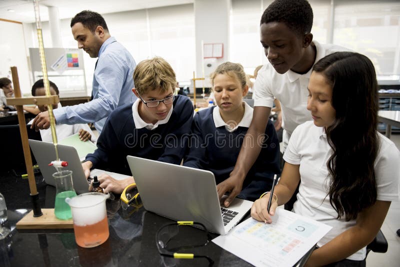 Group of Students Laboratory Lab in Science Classroom Stock Photo ...