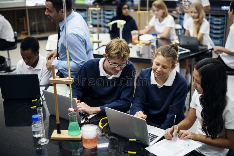Group of Students Laboratory Lab in Science Classroom Stock Photo ...