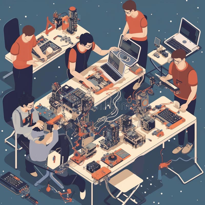 Robotics Workshop: Students Building with Tools & Parts Stock ...