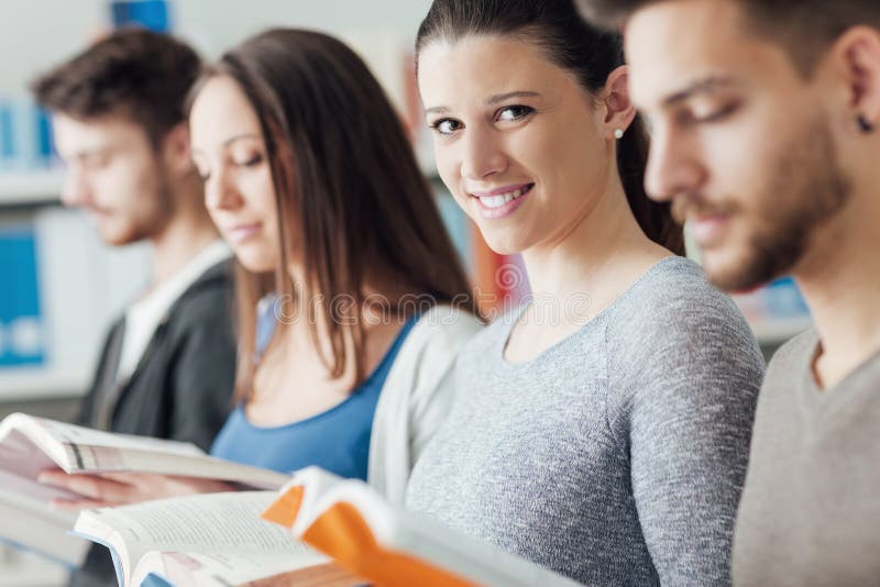 Group of Students in the Library Stock Photo - Image of books ...