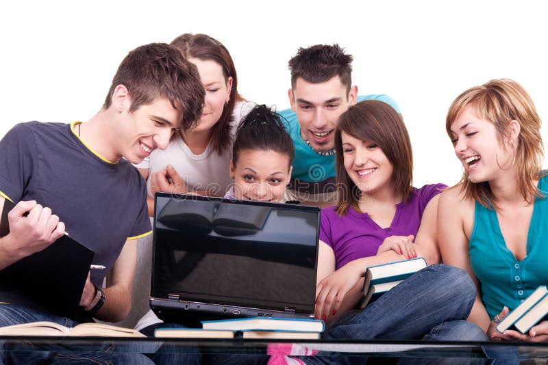 Multicultural College Students Around a Computer Stock Photo - Image of ...