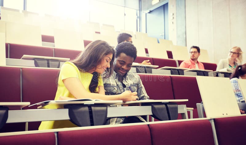 Group of Students with Notebooks at Lecture Hall Stock Image - Image of ...