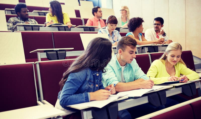 Group of Students with Notebooks at Lecture Hall Stock Image - Image of ...