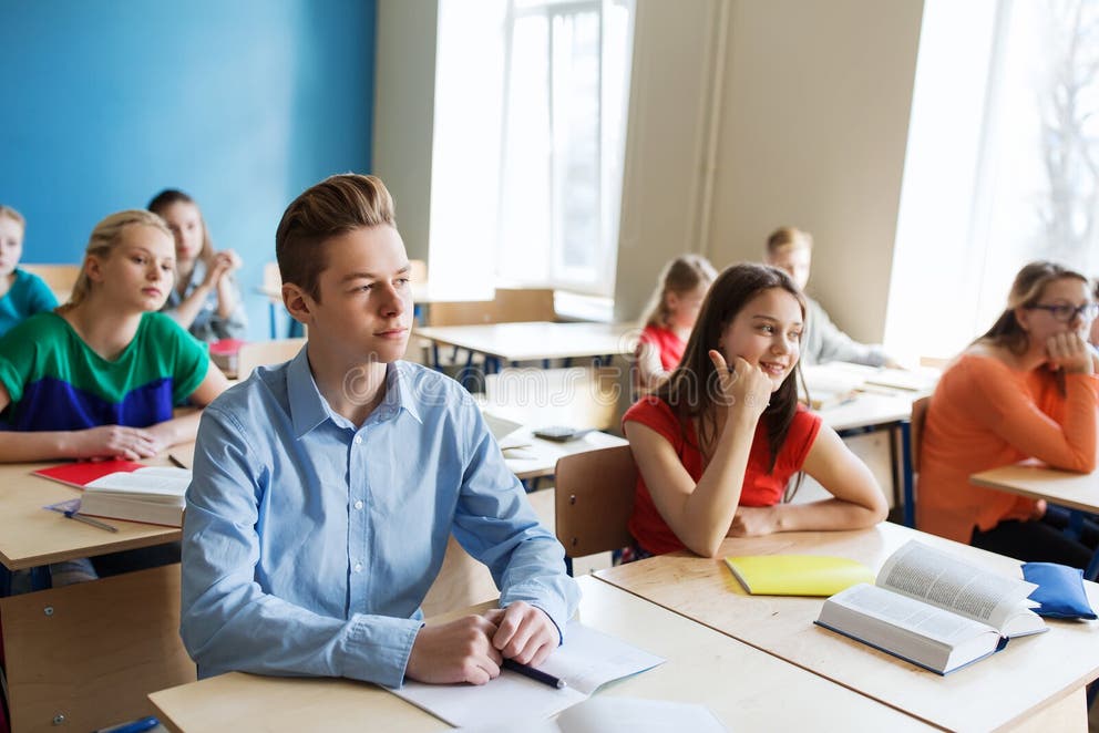Group of Students with Notebooks at School Lesson Stock Photo - Image ...