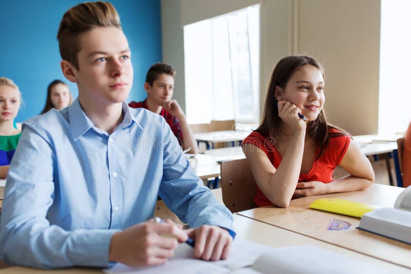 Group of Students with Notebooks at School Lesson Stock Image - Image ...