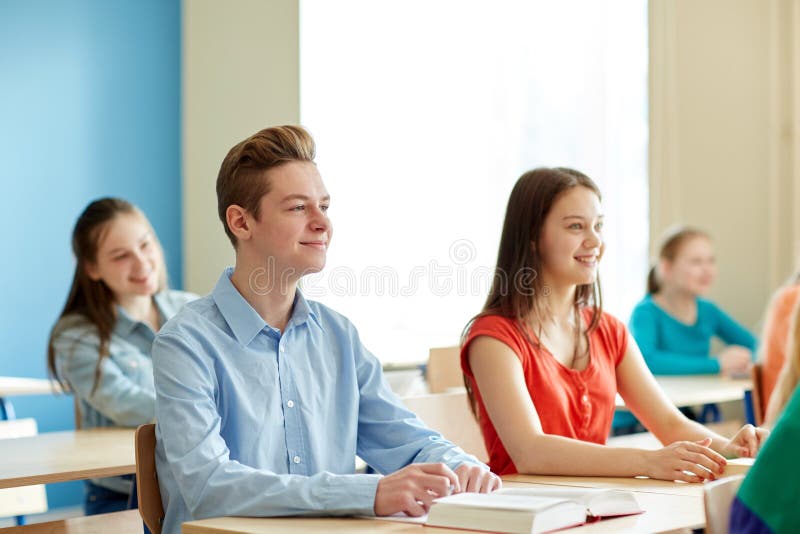 Group of Students with Notebooks at School Lesson Stock Image - Image ...