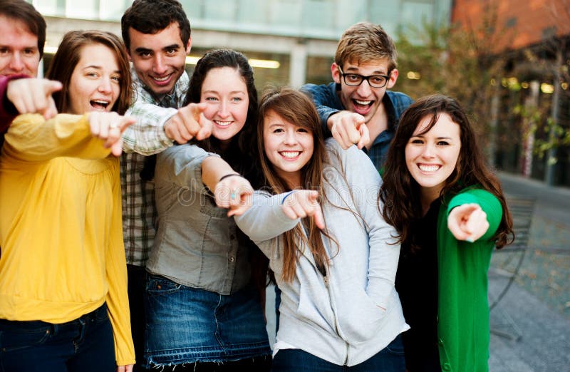 Group of Students Outside Pointing Stock Photo - Image of friends ...