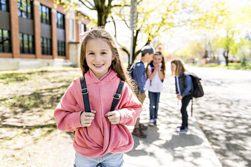 A Group of Students Outside at School Standing Together Stock Image ...