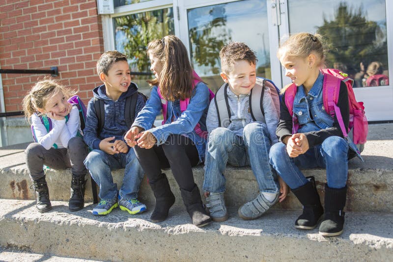 Students Outside School Standing Together Stock Image - Image of ...