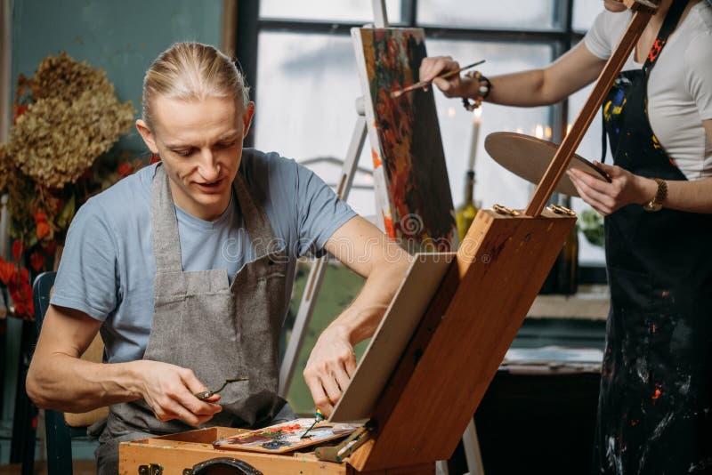 Group of Students Painting at Art Lessons Stock Photo - Image of artist ...